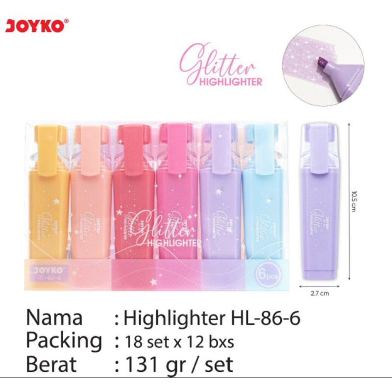 Jual Highlighter - penanda - pewarna Joyko HL-86-6 ( 1set/6wrn ...