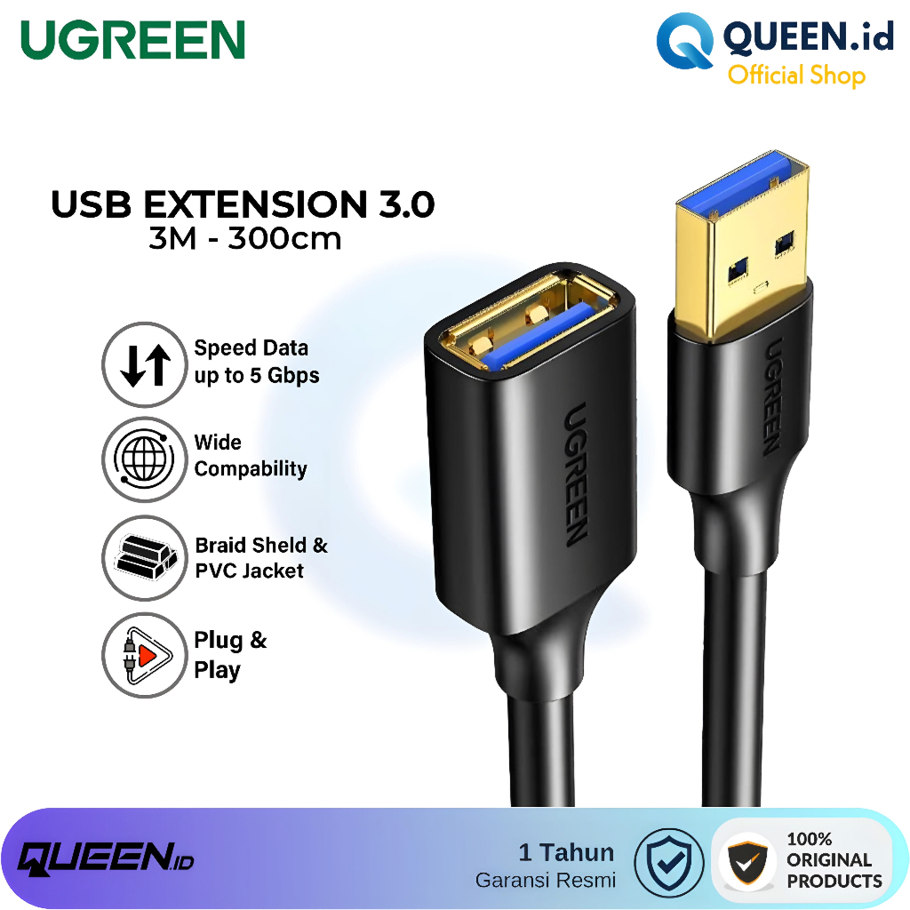 Jual UGREEN 30127 Kabel Extension USB A - USB 3.0 Port 3M Male to ...