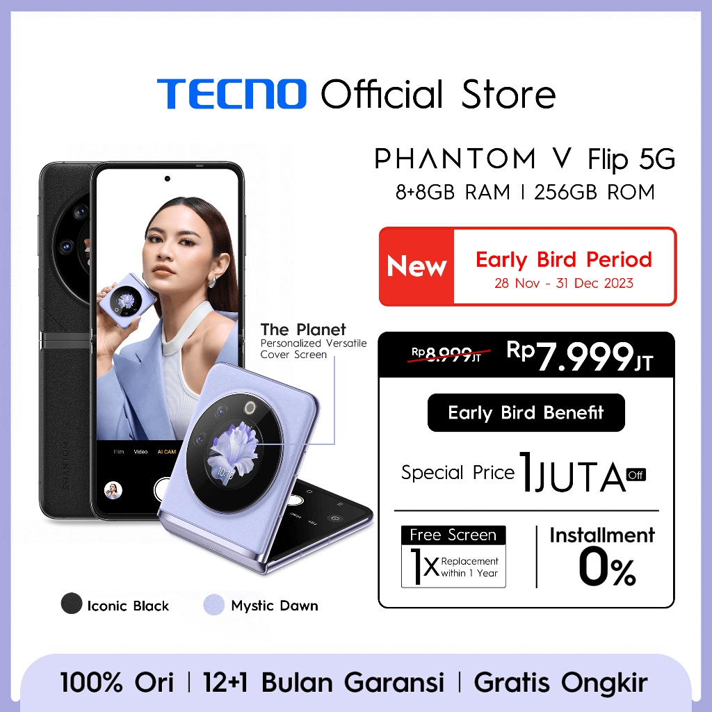 Jual TECNO PHANTOM V Flip 5G - 8+8GB*+256GB, 64MP Ultra-clear Cam ...