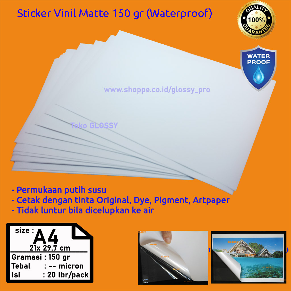 Jual STICKER VINYL MATTE A4 150 GSM / STIKER VINIL MATTE WATERPROOF ...