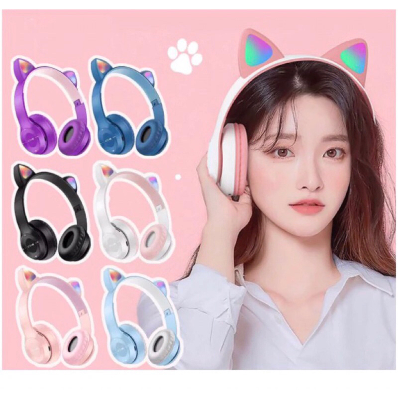 Jual HEADPHONE HEADSET BLUETOOTH WIRELESS MODEL TELINGA KUCING LED ...