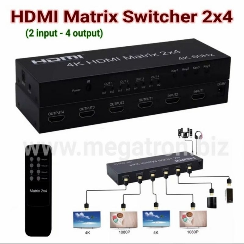 Jual HDMI Matrix Switcher 2x4 (2 input - 4 output) - Support resolusi ...