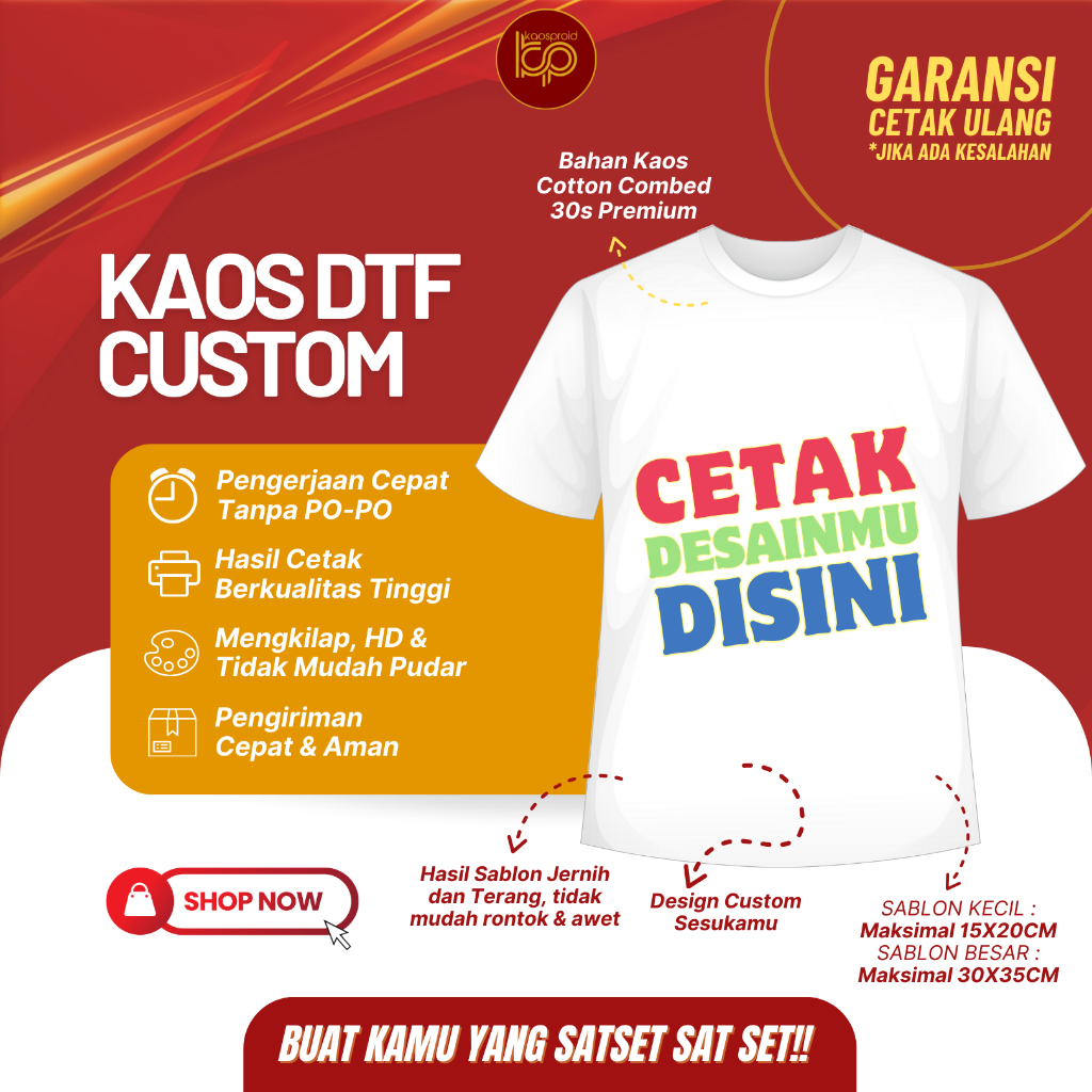 Jual Kaos Custom Gambar Nama Logo Brand Sablon Dtf Bahan Combed 30 S ...