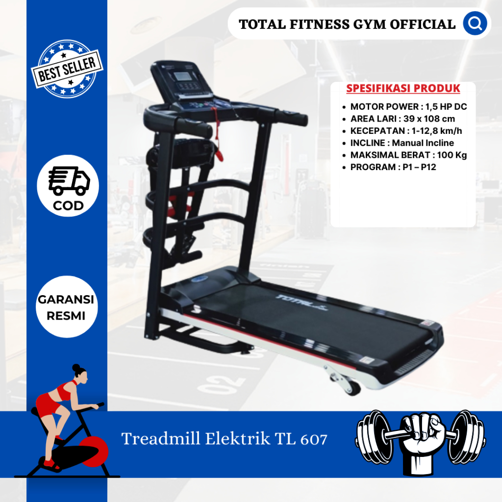 Jual Treadmill Elektrik TL 607 Murah 3 Fungsi 1.5hp - Treadmill ...