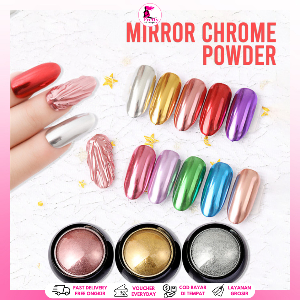 Jual Pretty MIRROR CHROME POWDER / DEKORASI NAILART BUBUK CHROME NAIL ART | Shopee Indonesia