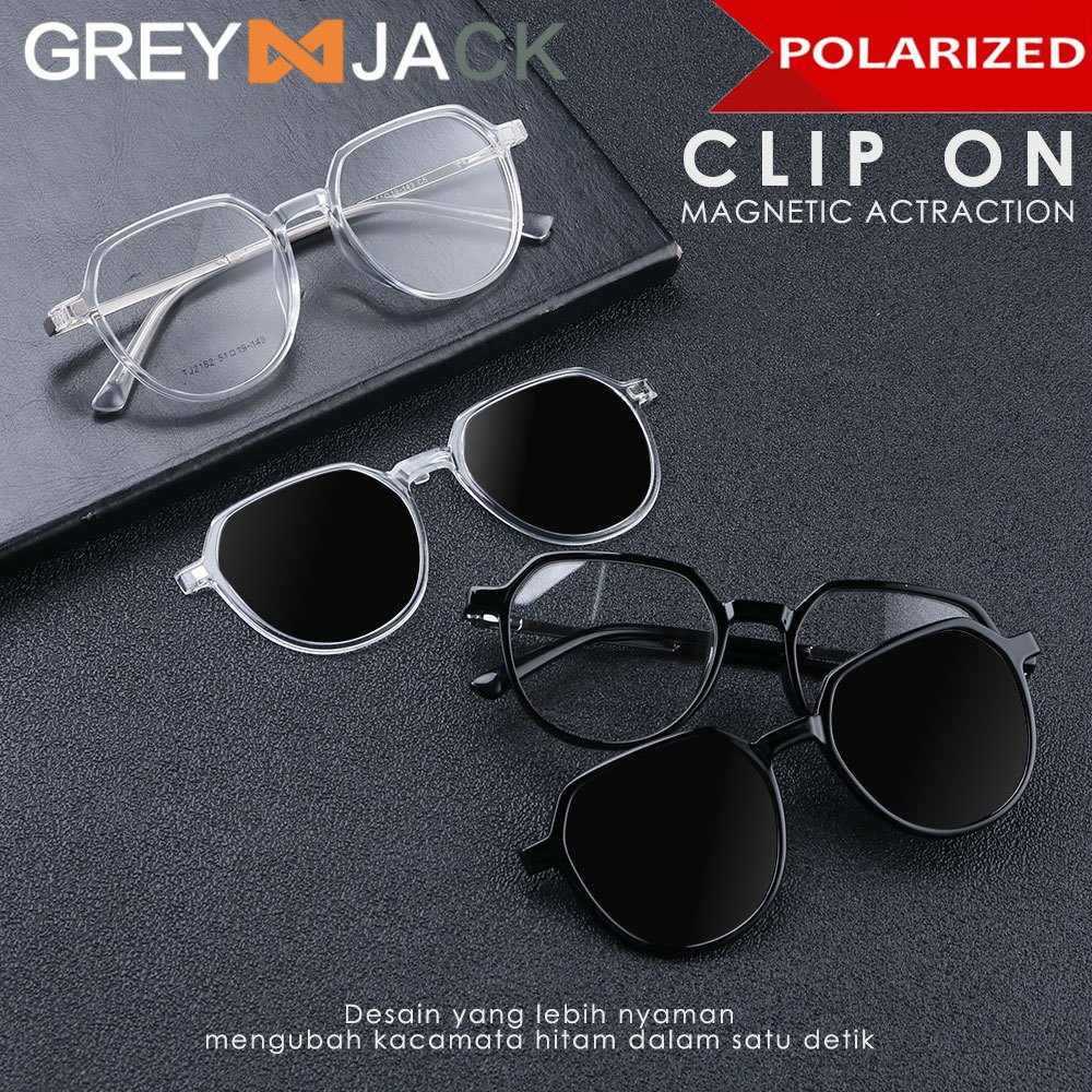 Jual Grey Jack Kacamata Clip On 2in1 Free Lensa Polarized Anti Silau Model Oval Ringan TR+Metal ...
