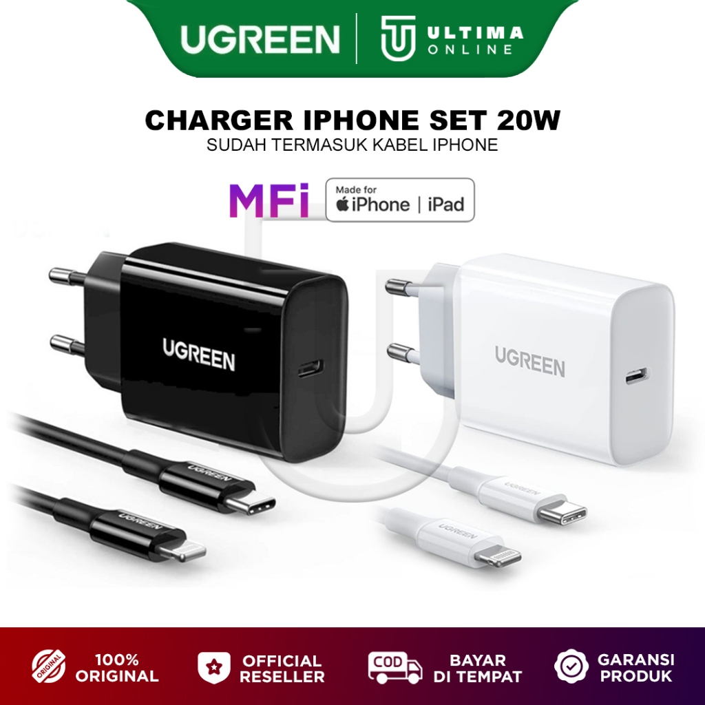 Jual UGREEN Charger MFi iPhone 11 12 13 14 Pro Max 18W 20W 30W Type C To Lightning PD Fast ...