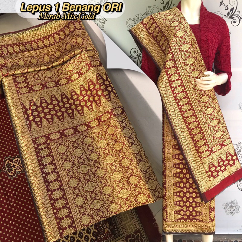 Jual Songket Lepus 1 Benang ORI Merah Mix Gold-Asli Tenun Tangan Palembang(Ilham Songket ...