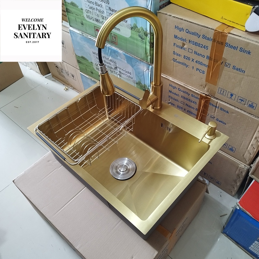Jual Paket Lengkap KRAN TARIK Kitchen Sink LUXURY GOLD 6045 Stainless ...
