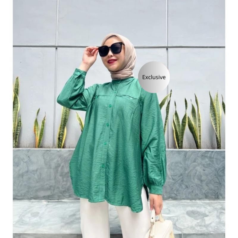 Jual Anisa Blouse Polo Linen - Kemeja Basic Paspol Kancing - Atasan ...
