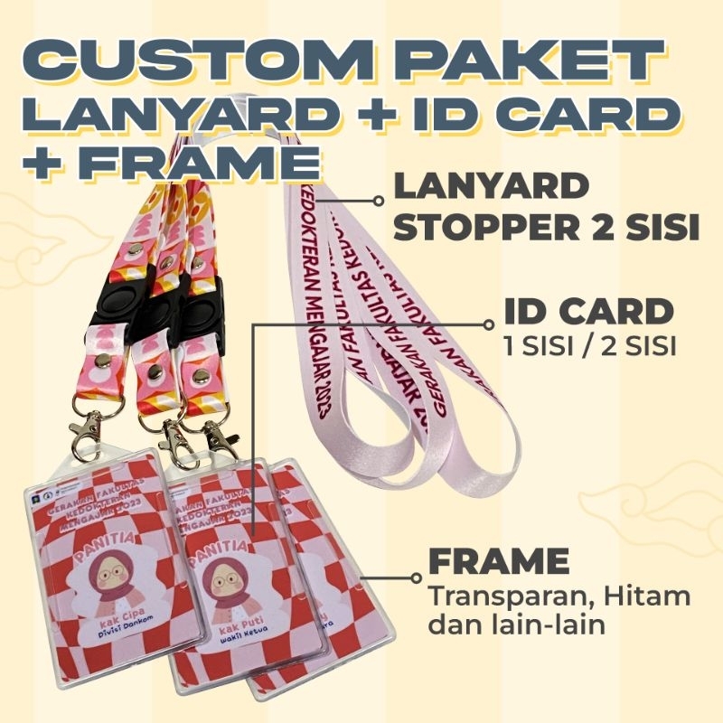 Jual CUSTOM PAKET TALI LANYARD + ID CARD 2 SISI + FRAME | Shopee Indonesia