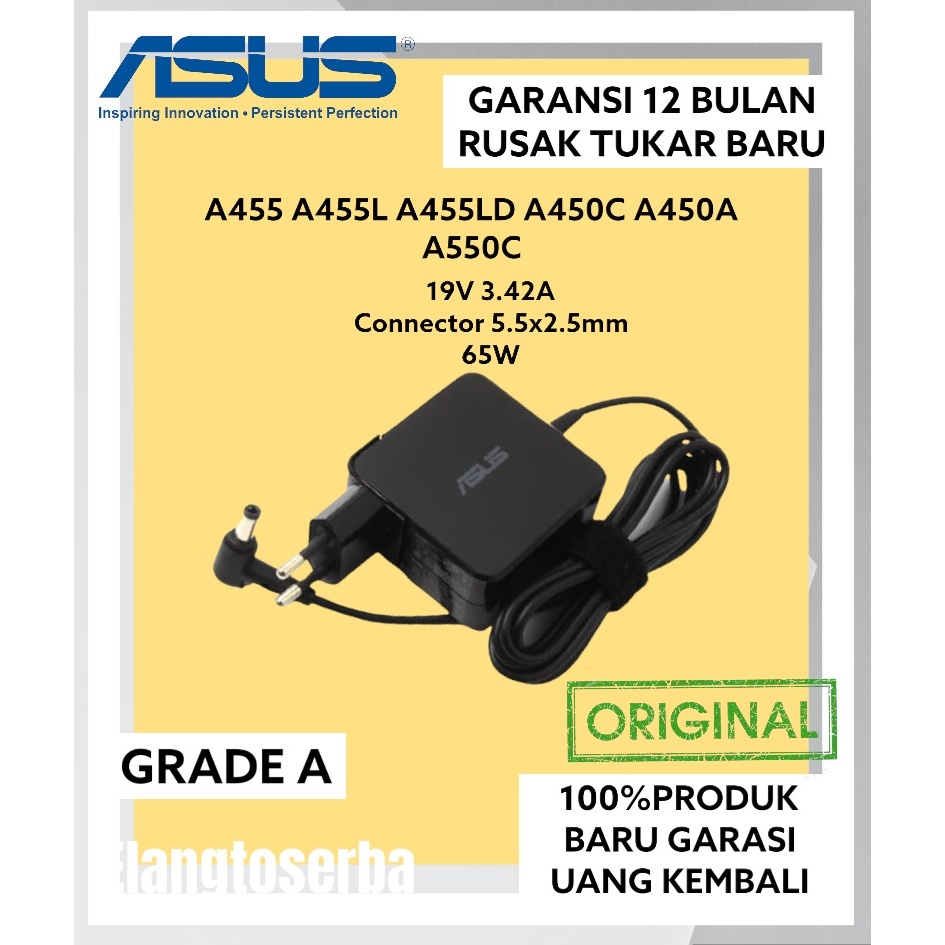 Jual Adaptor Charger ASUS A455 A455L A455LA A455LB A455LD 19V 3.42A ORIGINAL | Shopee Indonesia