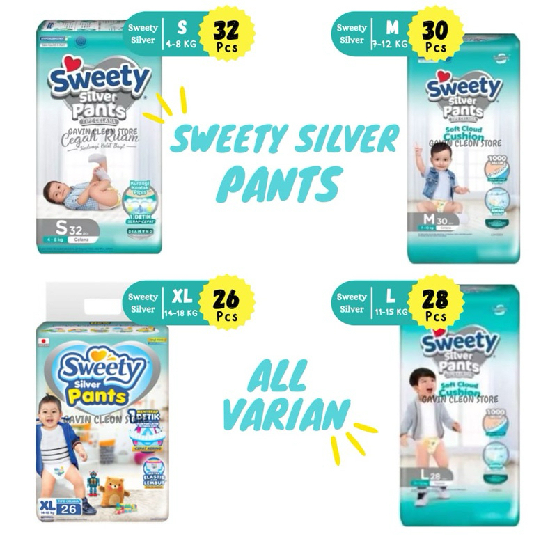 Jual SWEETY SILVER PANTS SIZE NBS40/S32/M28/L26/XL24/XXL22 | Shopee ...