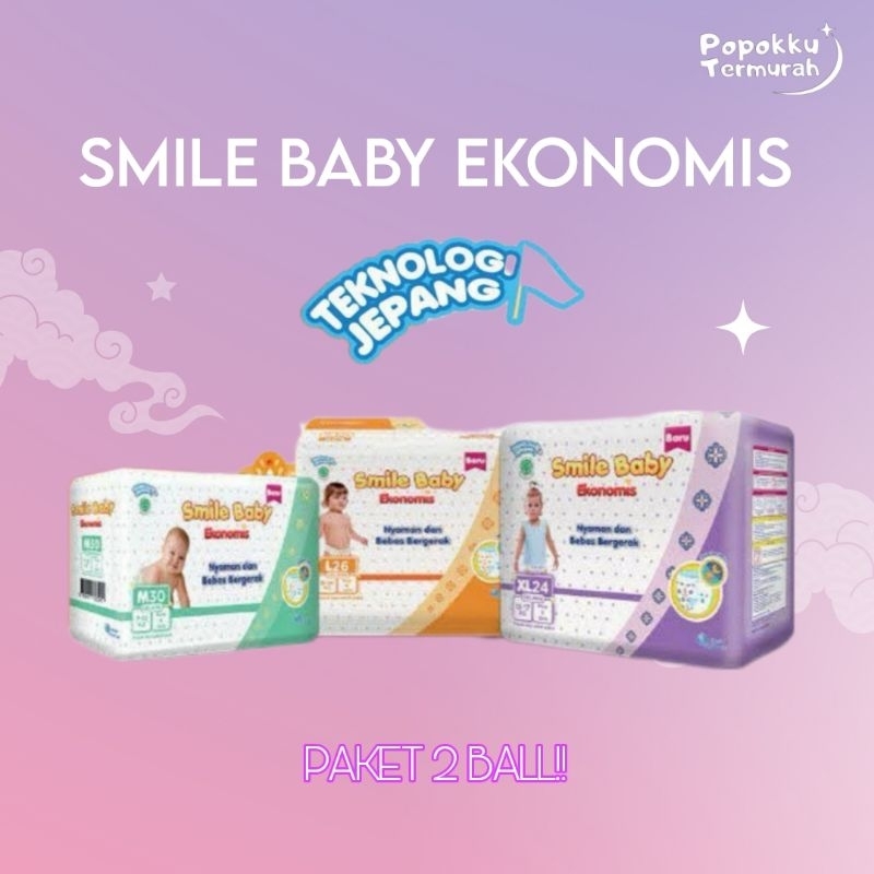 Jual Popok Smile Baby Ekonomis Paket 2 Ball M30,L26,XL24,M42+4,L36+4 ...