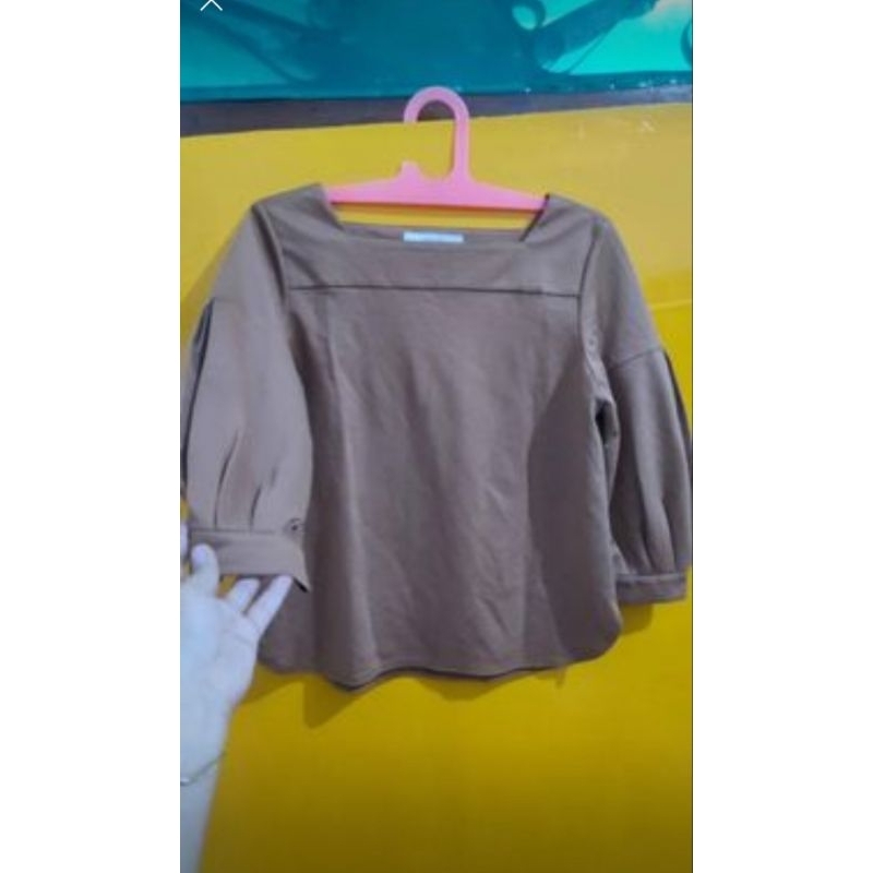 Jual baju bluos warna coklat tangan balon | Shopee Indonesia