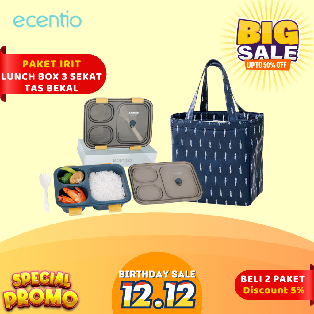 Jual [BIG SALE] Paket Irit Paket Bento Lunch Box Kotak Makan 3 Sekat ...