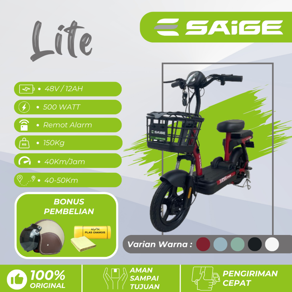 Jual Sepeda Listrik SAIGE Lite 48V/12Ah 500 Watt (Garansi Resmi ...