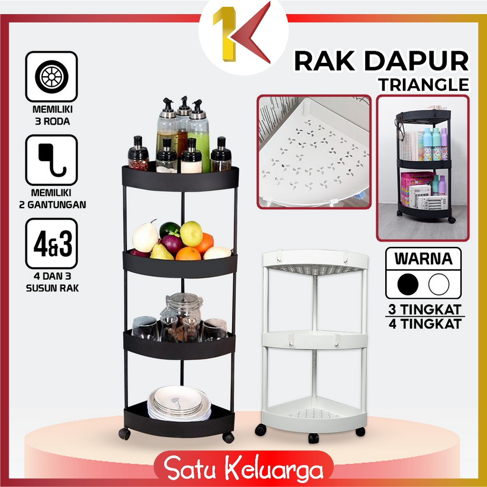 Jual SK-C824 Rak Dapur Triangle 4 Tingkat Rak Trolley Susun Penyimpanan Serbaguna Dengan Roda ...