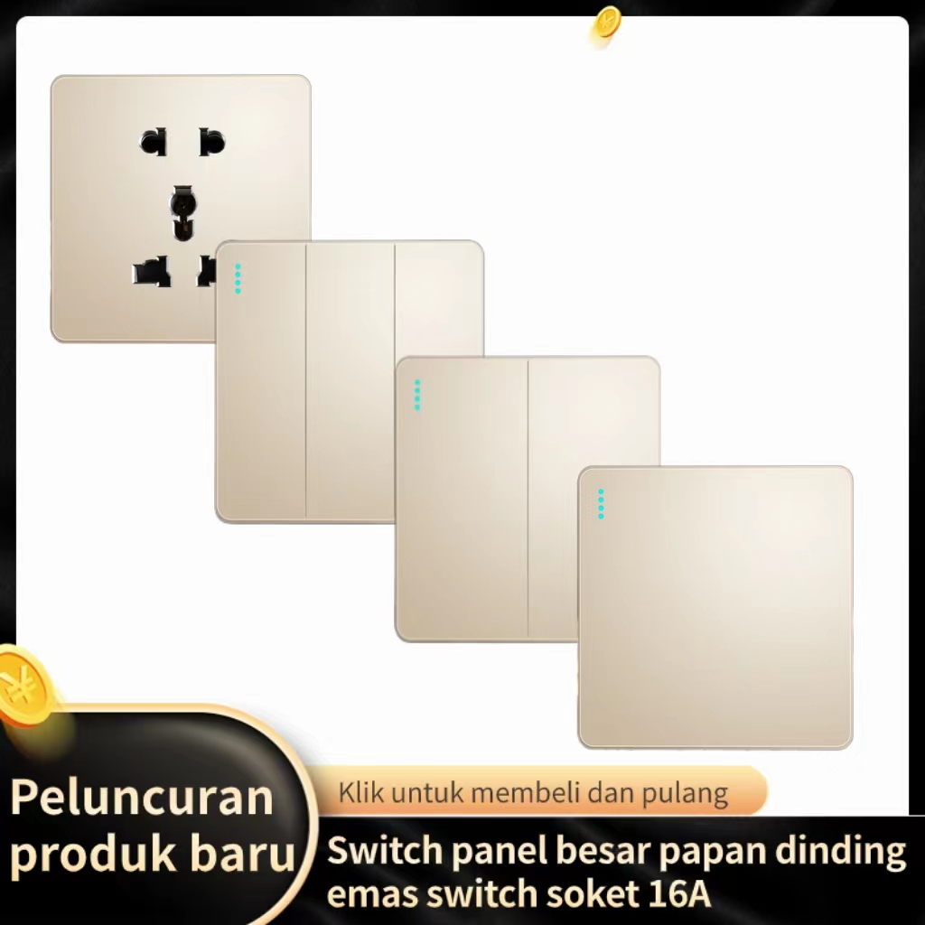 Jual Gold Golden Brushed 1/2/3 Gang 1 Way Electrical Switch Soket 5 ...