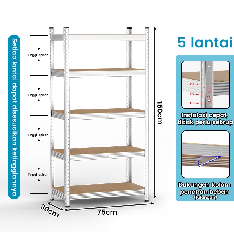 Jual Minimalis Rak besi siku 5/6 susun Rak Gudang Rak supermarket rak ...