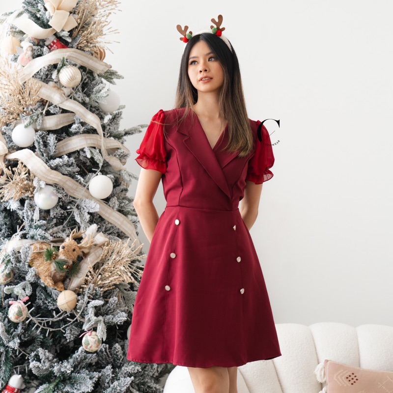 Jual NATALIE DRESS - DRESS NATAL IMLEK WANITA | Shopee Indonesia