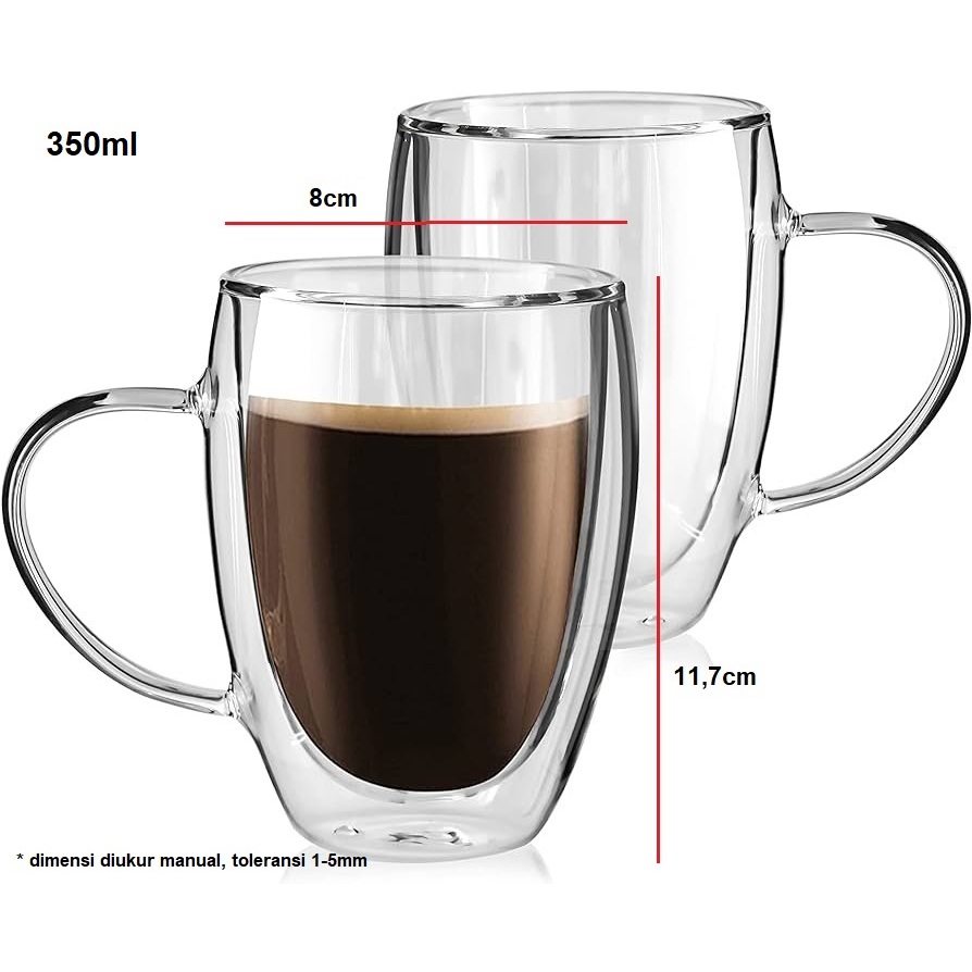 Jual Gelas Cangkir Kopi 350mL Double Wall Glass Cup Round Anti Panas 350 mL | Shopee Indonesia
