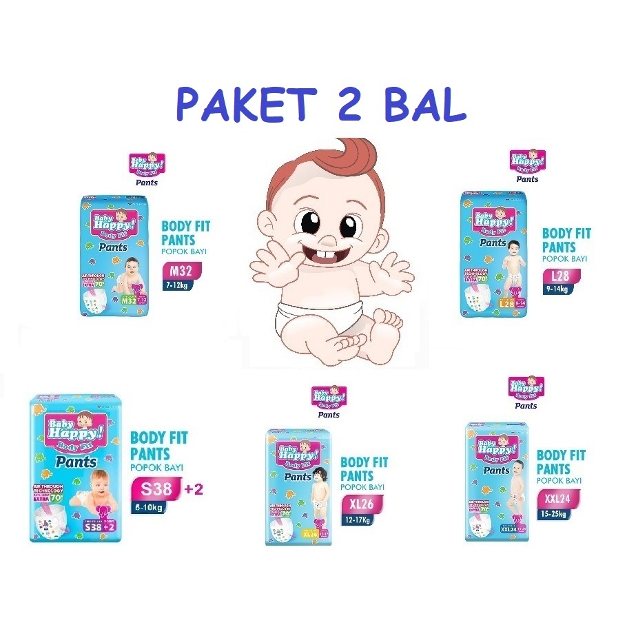 Jual (PAKET 2 BAL) Baby Happy Pants S38+2 / M32 / L28 / XL26 / XXL24 | Shopee Indonesia