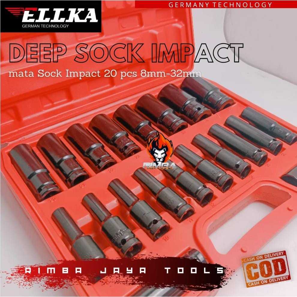 Jual ELLKA Deep Impact Sock Set 20pcs 6pt 1/2 inch bahan CR-V Mata Sok ...