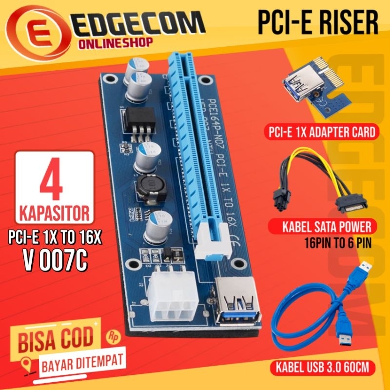 Jual PCIE RISER CARD MINING 1x - 16x USB 3.0 VER 007C PCI EXPRESS | Shopee Indonesia