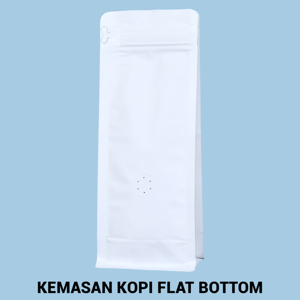 Jual Kemasan Kopi 200 - 250 Gram Putih Flat Bottom Long | Valve | Zipper | Packaging Kopi ...