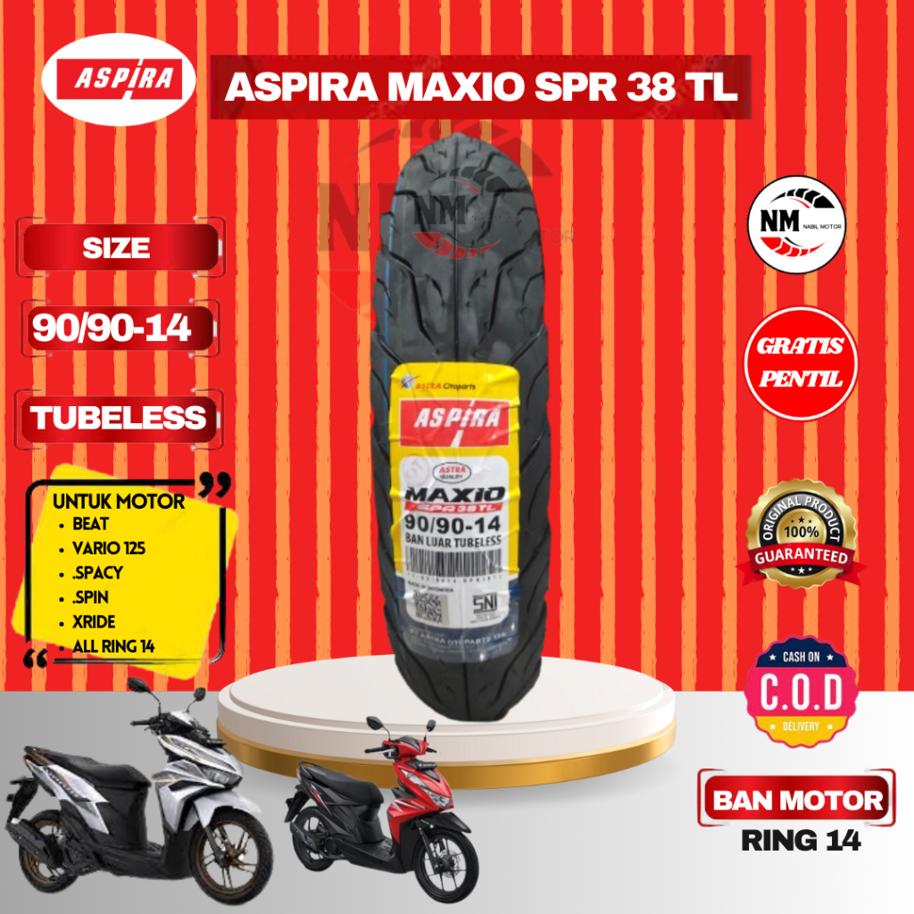 Jual Ban Aspira Maxio SPR 38 90/90 -14 TUBELESS Maxio kembang Original Honda | Shopee Indonesia