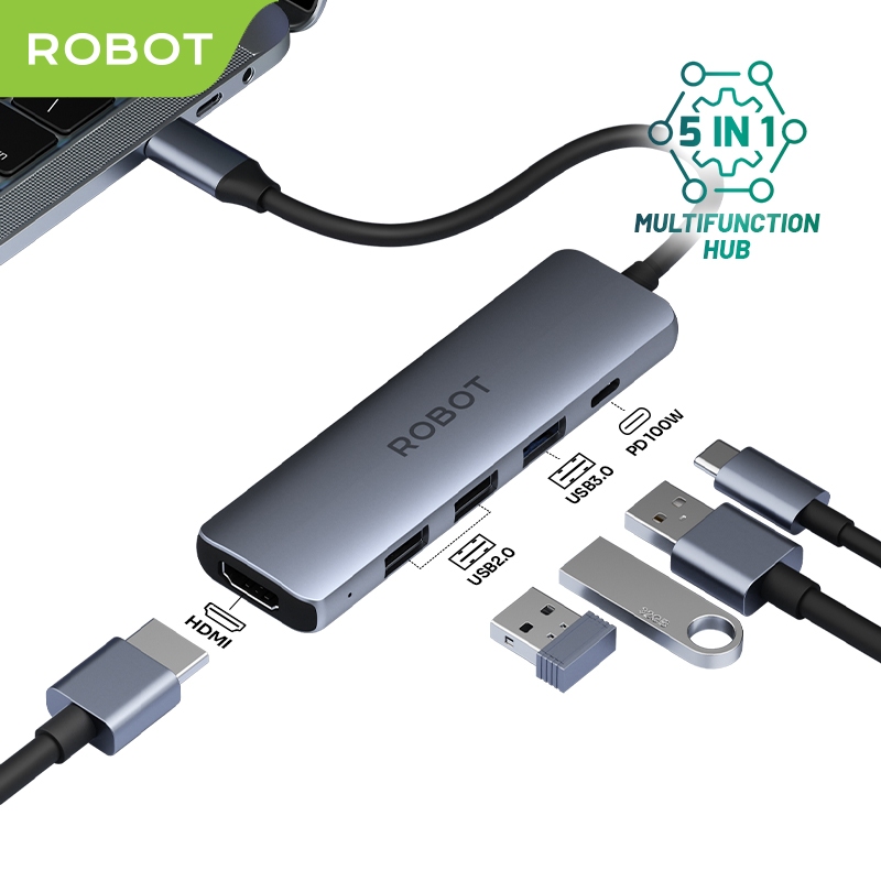Jual ROBOT HUB HT350 Multiport 5 in1 USB HDMI Type C HUB Adapter Portable Original - Garansi 1 ...