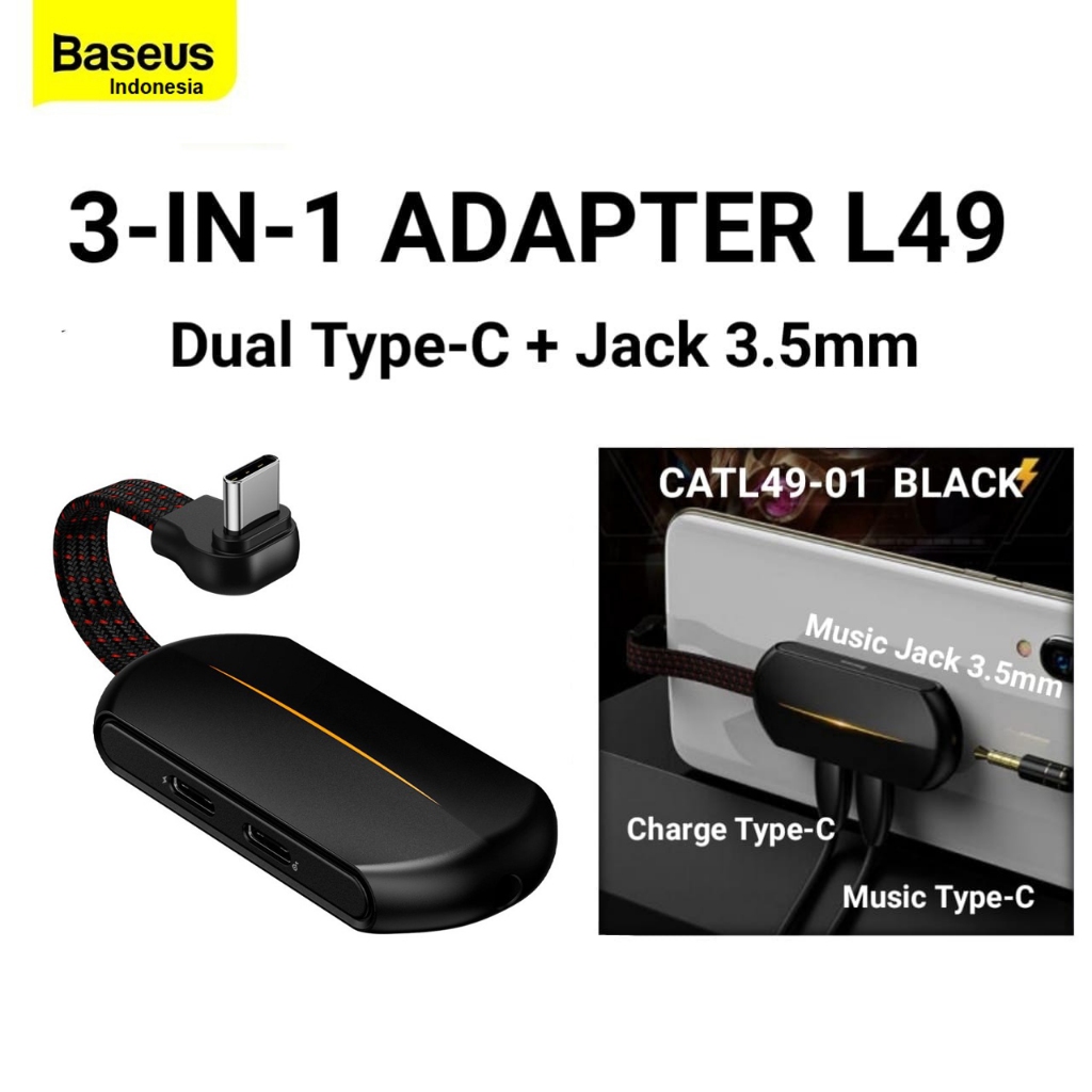 Jual Baseus Audio Converter GAMO L49 3 in 1 Type C to Type C 3.5mm ...