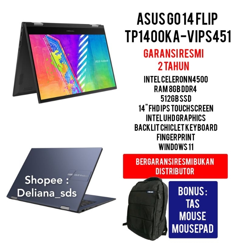 Jual Laptop Asus Go 14 Flip TP1400KA Intel N4500 Touchscreen 8GB/512GB ...