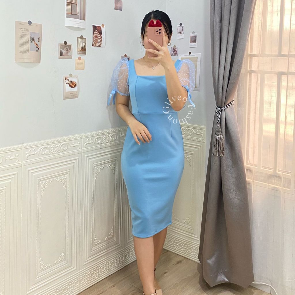 Jual GLIVEO (COD) - DRESS BODYCON LENGAN PITA ELEGANT SCUBA PREMIUM ...