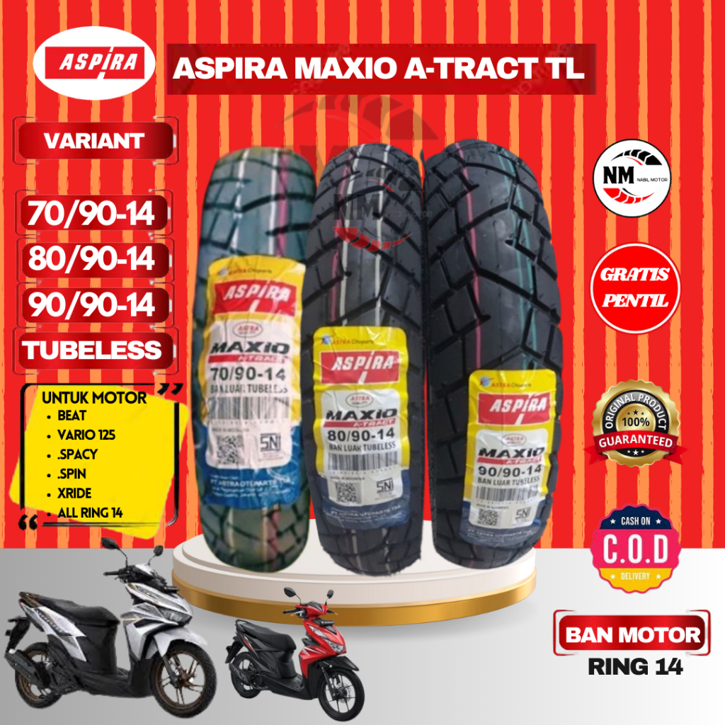 Jual Ban Motor ring 14 Matic Semi trail Aspira Maxio Atract tubeless | Shopee Indonesia