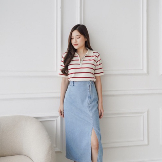 Jual KARYS - BLAIR STRIPE TOP Atasan Wanita Zipper Rajut Baju Cewek Garis Garis Knit Stripe ...