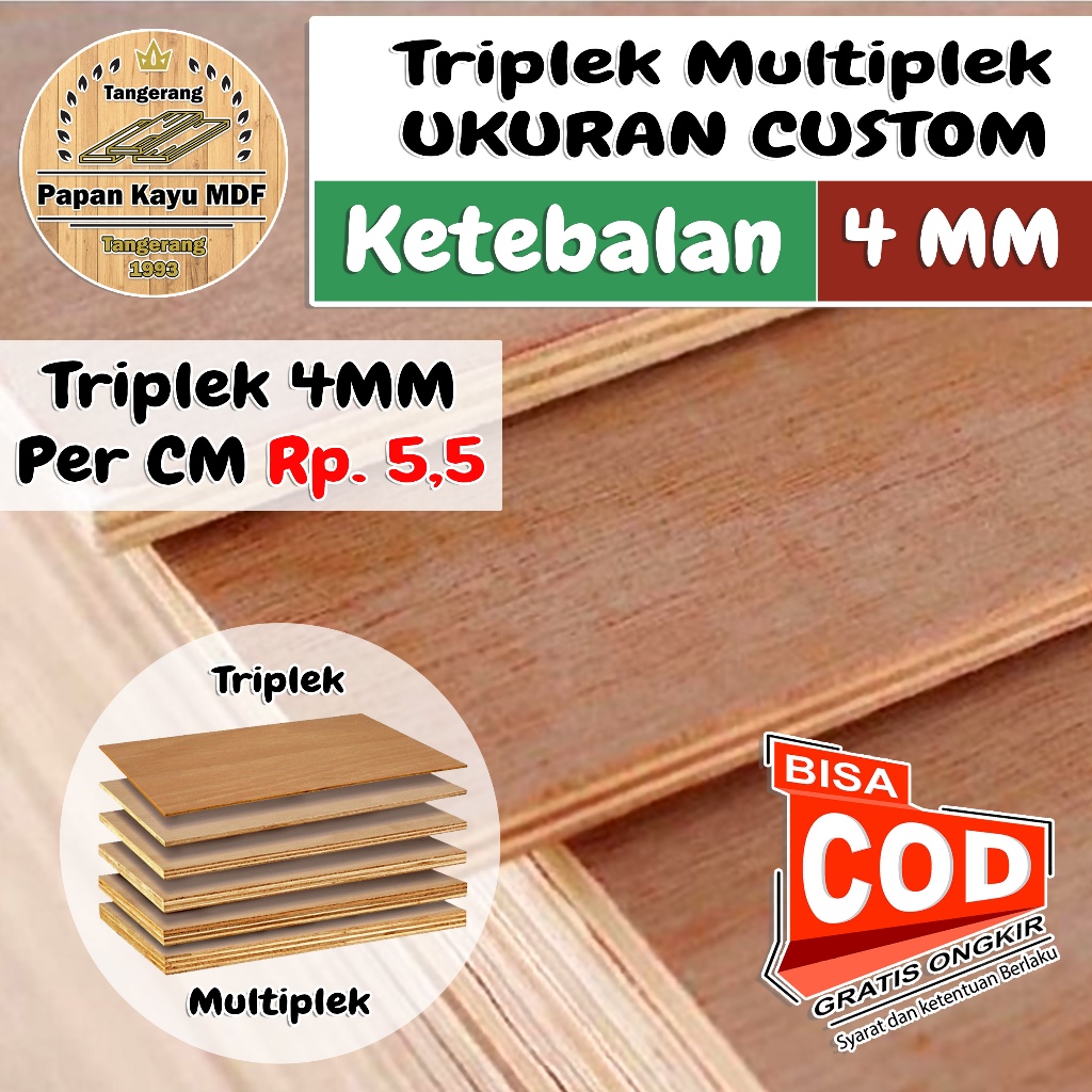 Jual Custom Triplek Multiplek 4MM Ukuran Custom Harga Per Cm Multiplek ...