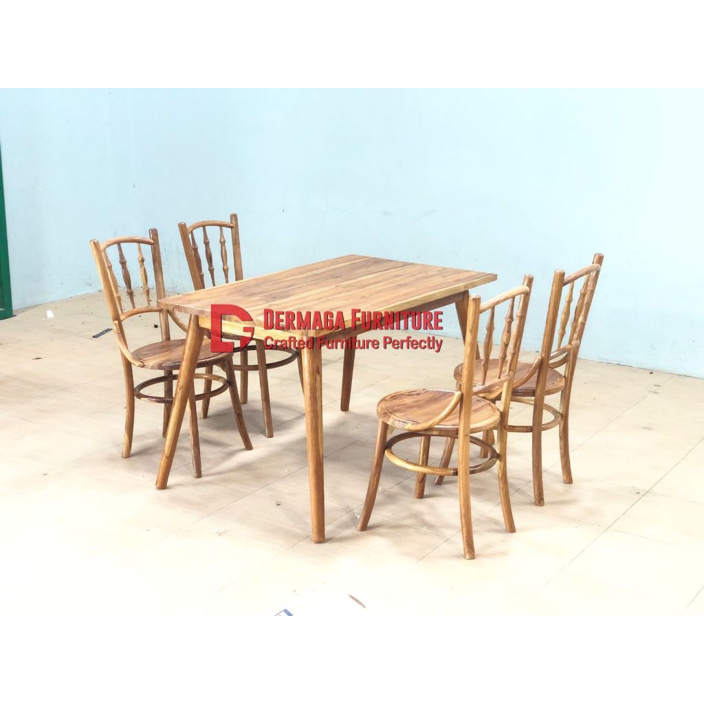 Jual SET MEJA MAKAN KURSI COBOY KAYU JATI FINISHING RUSTIC NATURAL SIAP ...