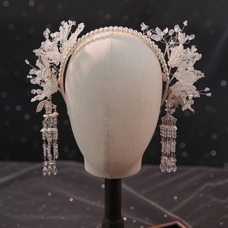 Jual Ay00! Headpiece wedding mutiara dengan motif bunga dan daun di ...