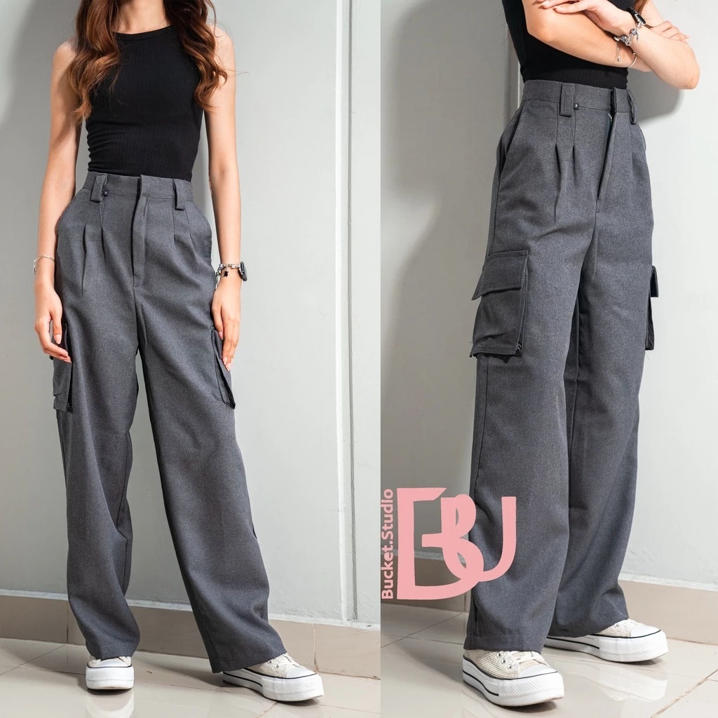 Jual CARGO PANTS CARGO HIGHWAIST(SEMI WOOL) | Shopee Indonesia