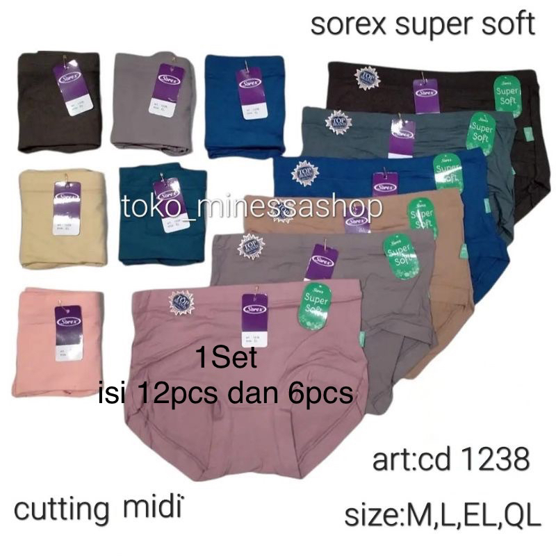 Jual lusinan 12pcs-CD SOREX 1238/CELANA DALAM WANITA CUTTING Midi SUPER SOFT | Shopee Indonesia