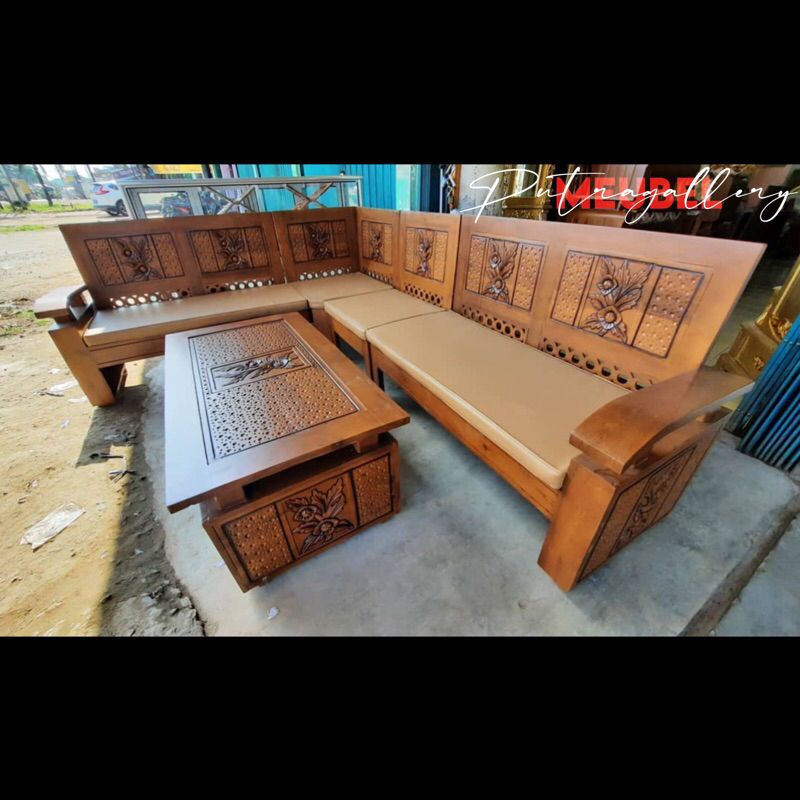 Jual Kursi Tamu Sudut Minimalis Koper Bola + Busa Matras Full Kayu Jati ...