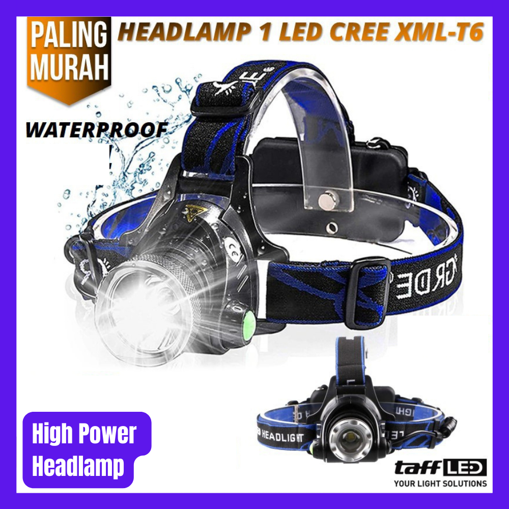 Jual SENTER KEPALA TaffLED High Power Headlamp 1LED Cree XML-T6-HD-LDT6-Black/Senter Cas Kepala ...