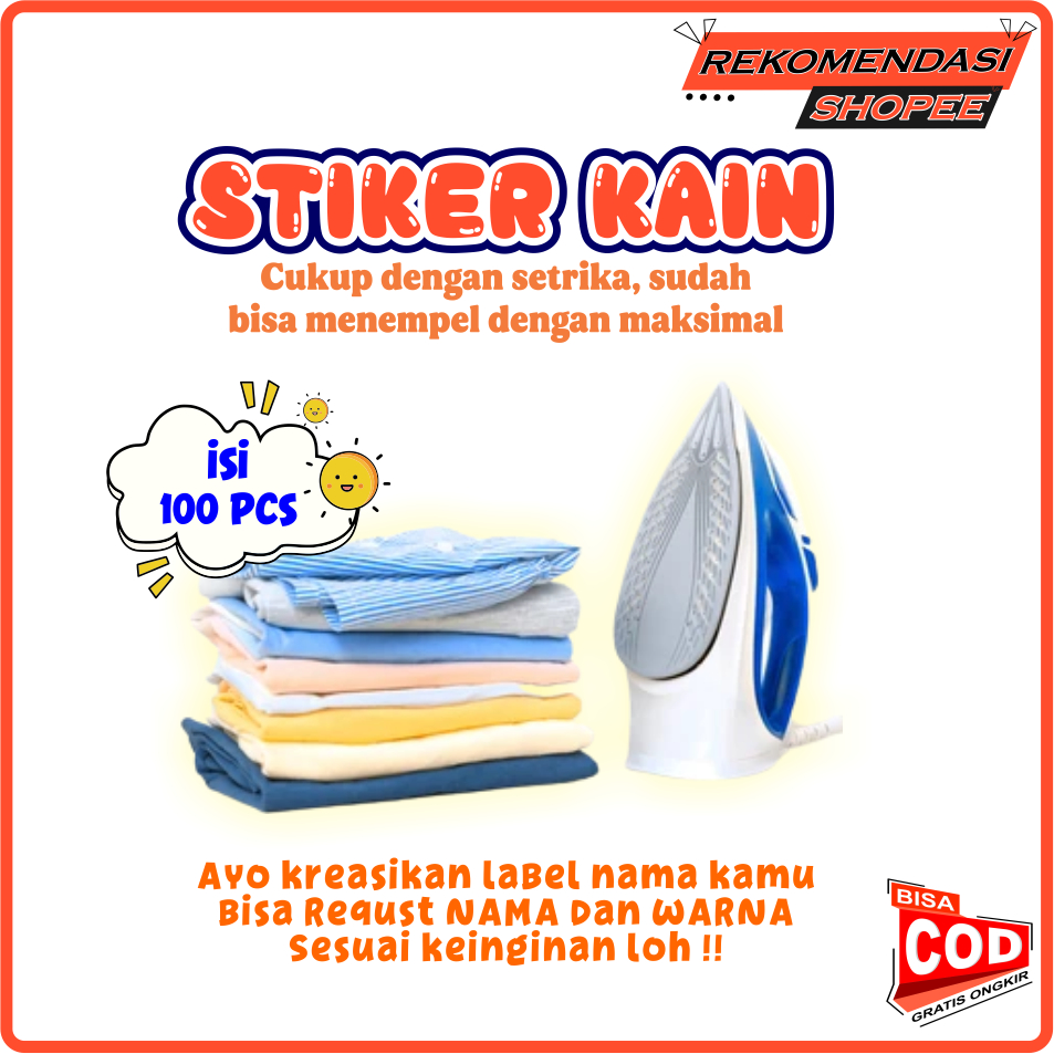 Jual Stiker Kain nama custom ISI 100pcs sablon kain sticker setrika ...