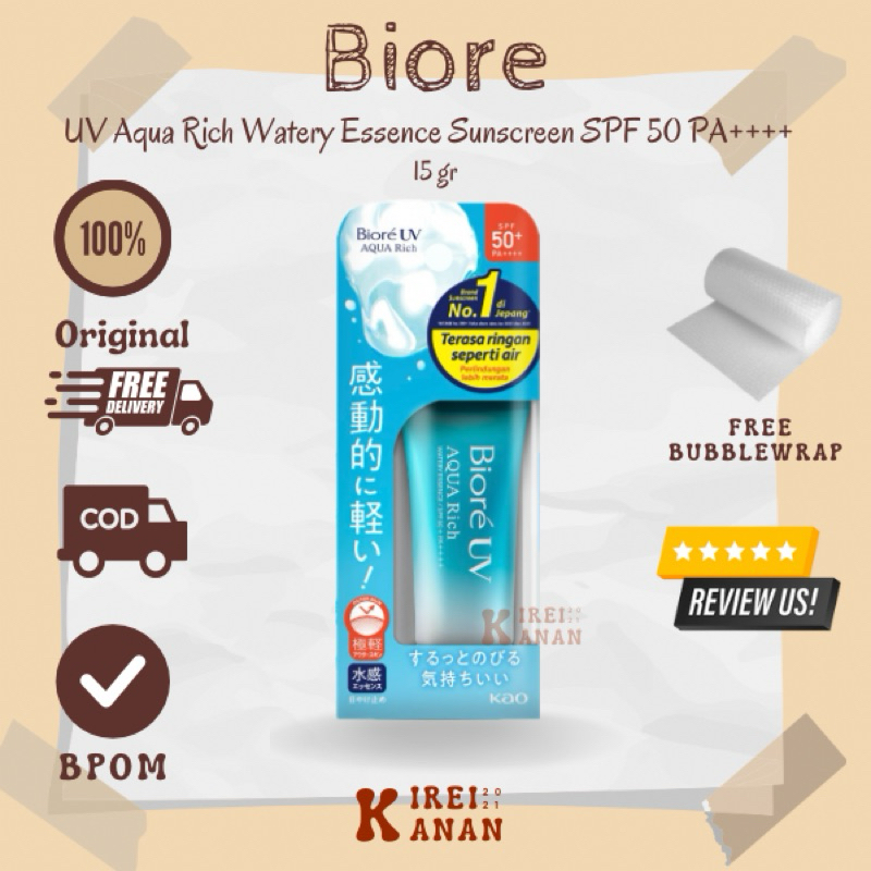 Jual biore uv aqua rich watery essence sunscreen spf 50 PA ++++ 15gr | Shopee Indonesia
