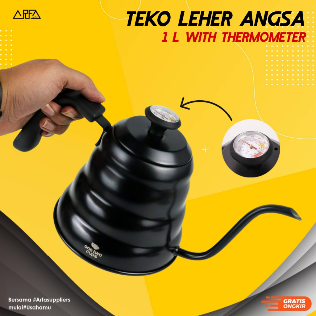 Jual Teko Angsa Black 1 Liter Termometer Gooseneck V60 | Shopee Indonesia
