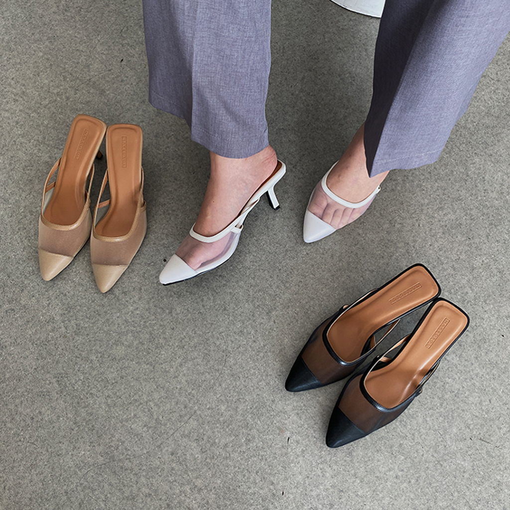 Jual Nakedsol Callie Mesh Mules (Black, White, Almond) Sepatu Pesta ...