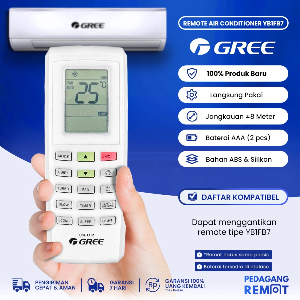 Jual Stok terbaru Remote AC Gree YV1FB7 / Remot AC Sanyo Aqua Tipe ...
