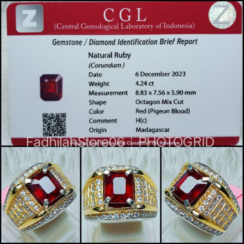 Jual NATURAL RED RUBY PIGEON BLOOD OCTAGON TOP LUSTER + MEMO LAB | Shopee Indonesia